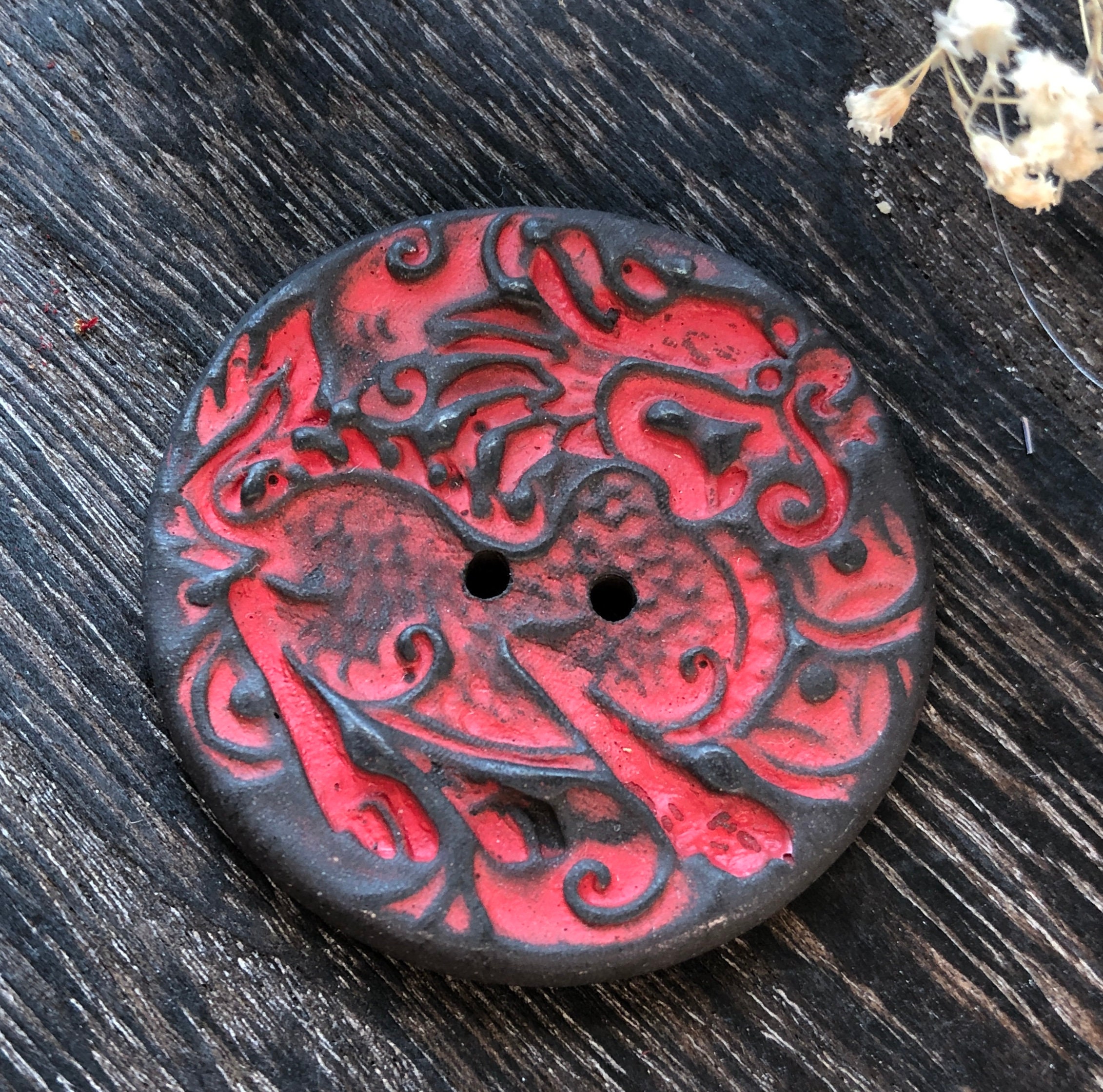 Fiery Red Dragon Button-Artisan button-ceramic button-dragon art ...