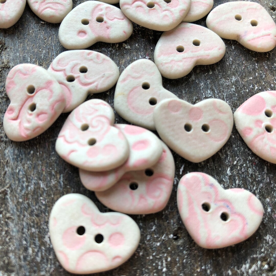 Pink Delft Heart Porcelain Buttons-artisan Handmade Pink Buttons-pink ...