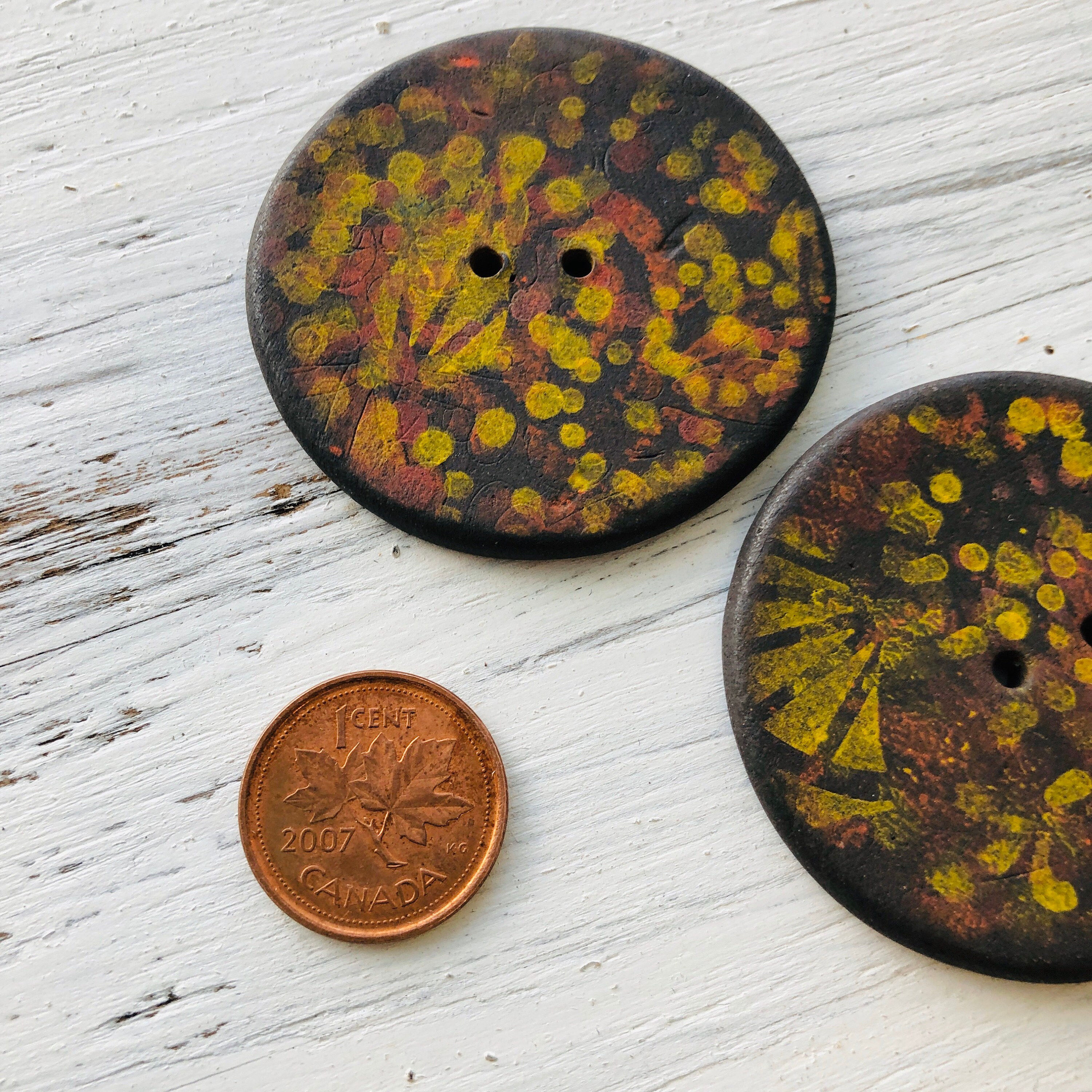 Artisan 2 Large buttons statement button yellow gold button-HandPainted ...
