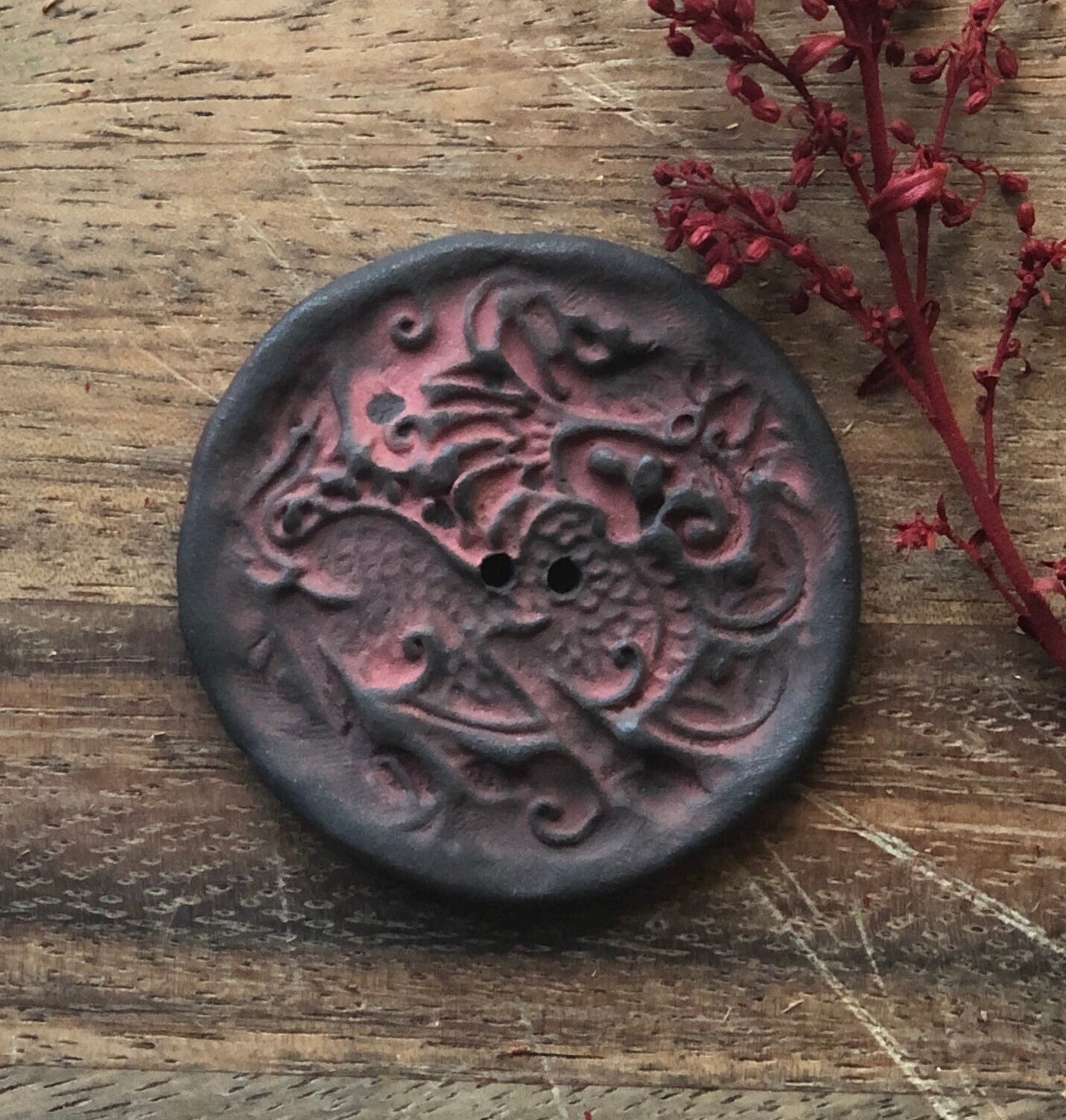 Red Dragon Button-Artisan ceramic button-handcrafted button-Dragon art ...