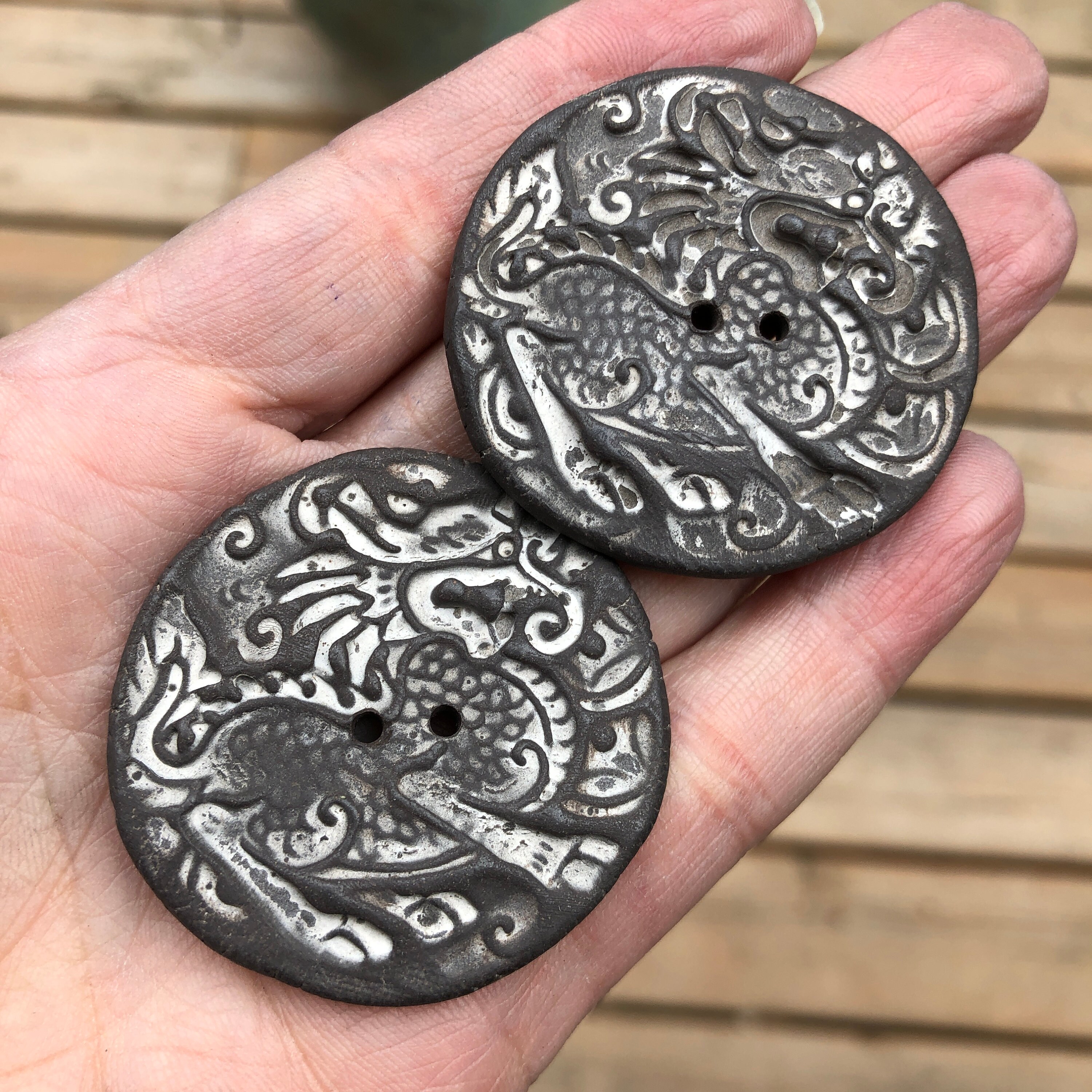 White Dragon Black Ceramic Button-Artisan Button-Dragon Button ...