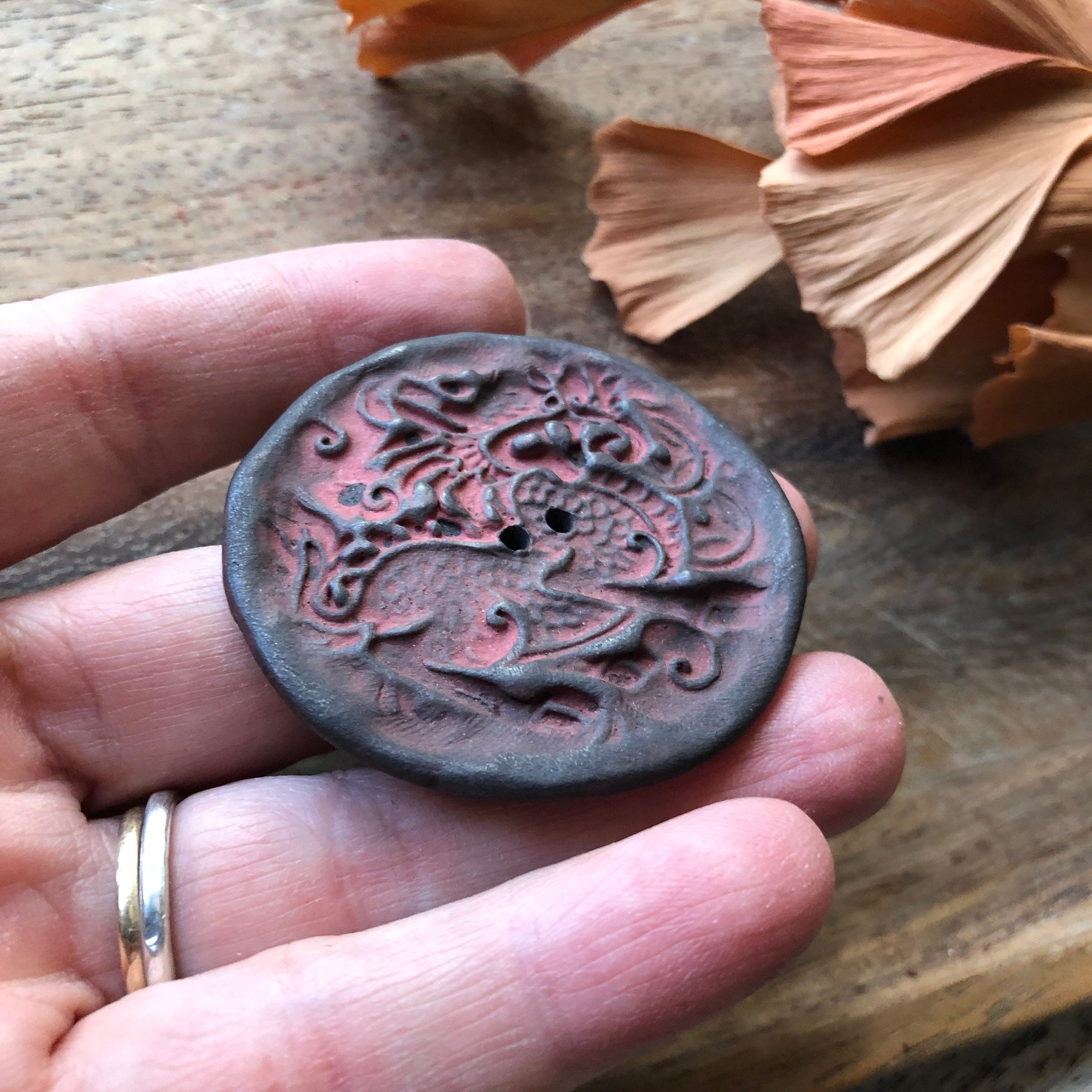Red Dragon Button-Artisan ceramic button-handcrafted button-Dragon art ...