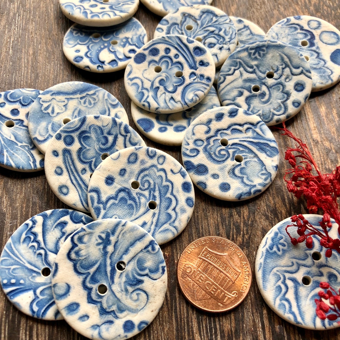 Blue Delft Buttons-medium Artisan Porcelain Button-painted Buttons ...