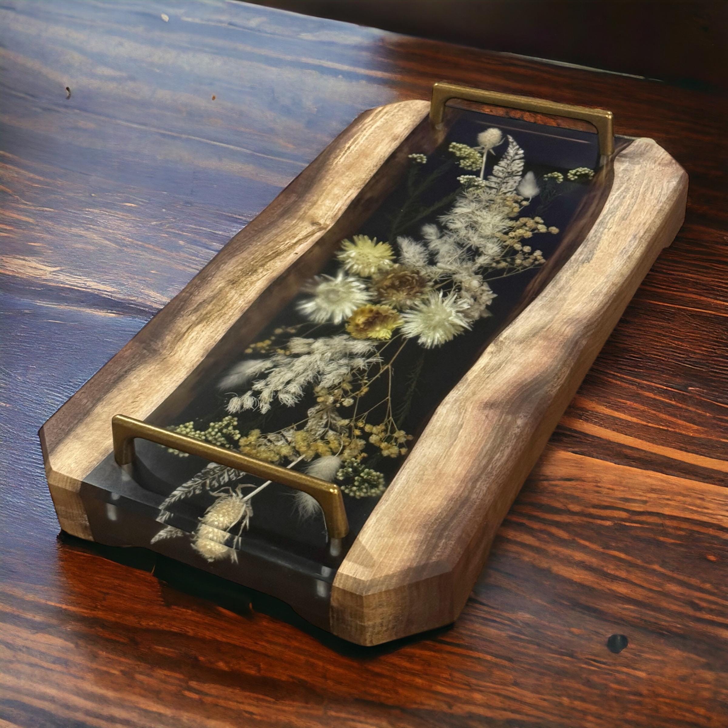 Thick Walnut & Epoxy Tray With Dried Flowers - Etsy