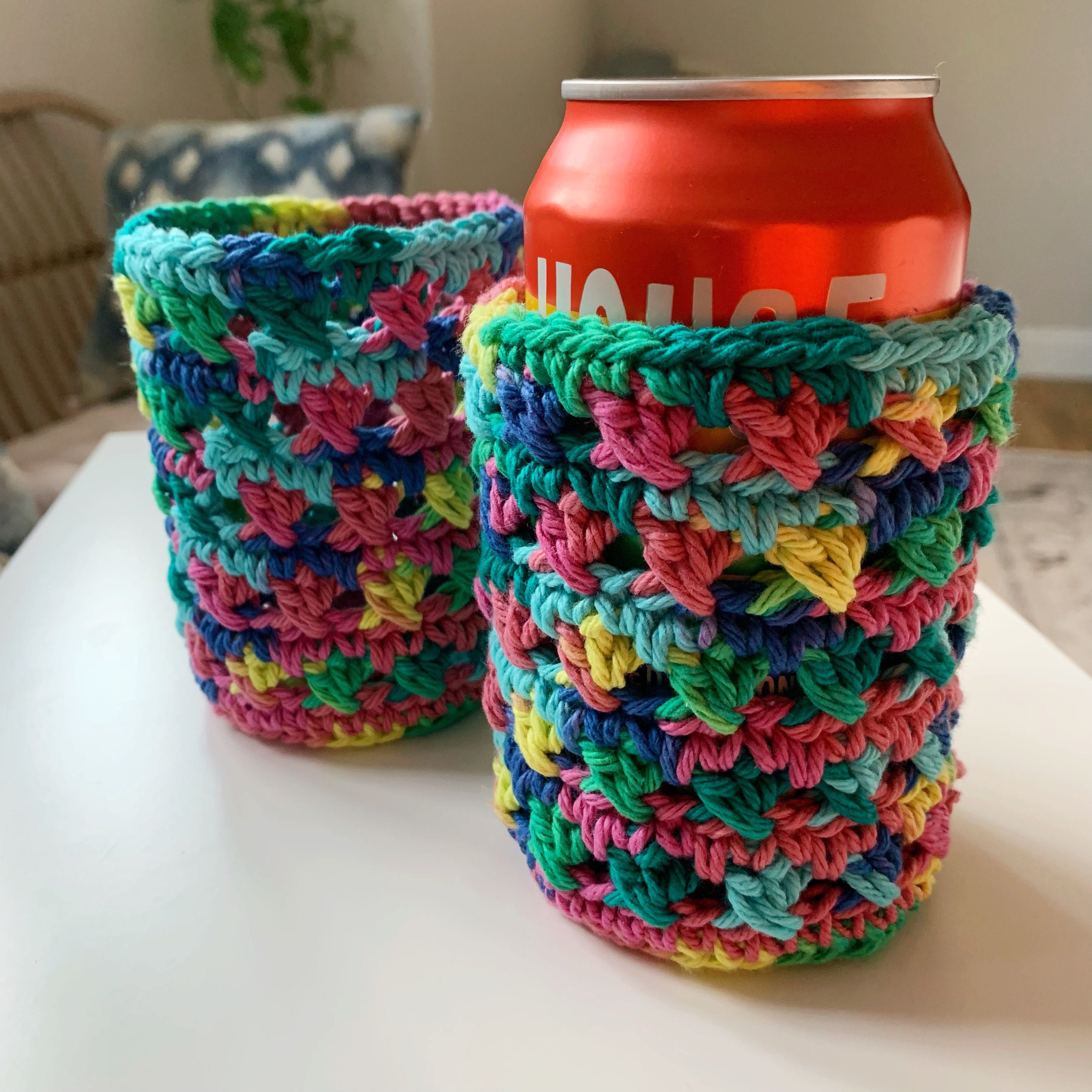 Rainbow Crocheted Koozie Crochet Coffee Cup Cozy, Drink Cozy, Crochet ...
