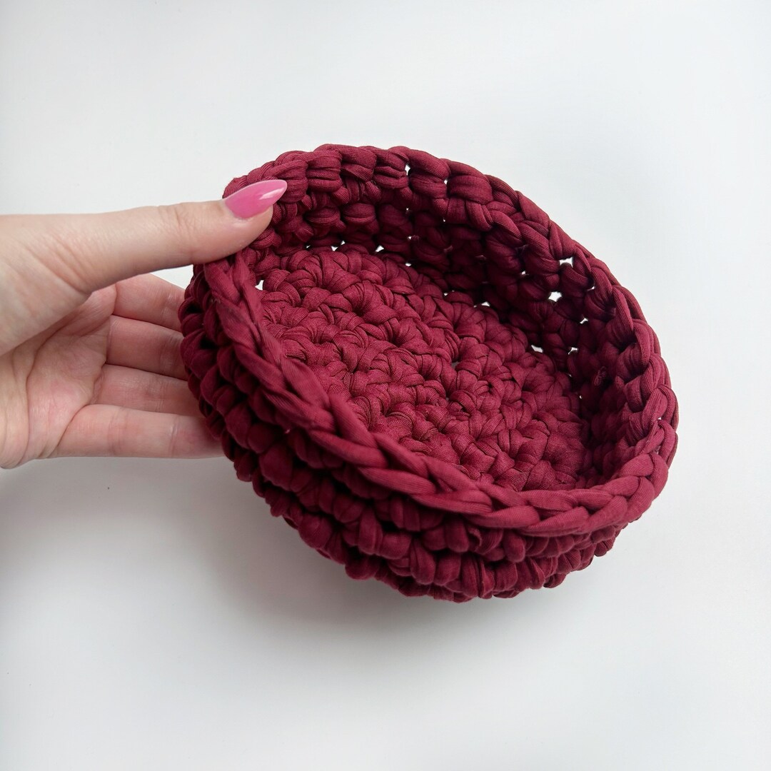 Maroon Crocheted Basket | Crochet Home Decor, Modern, Crochet Basket ...