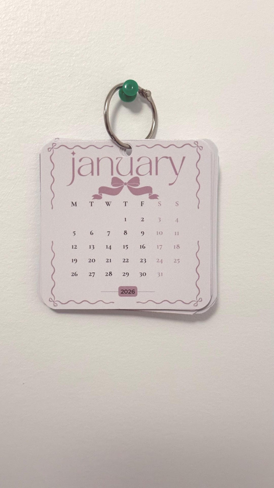 2026 Mini Calendar Pink Coquette Bow 12 Month Calendar | Aesthetic Desk ...