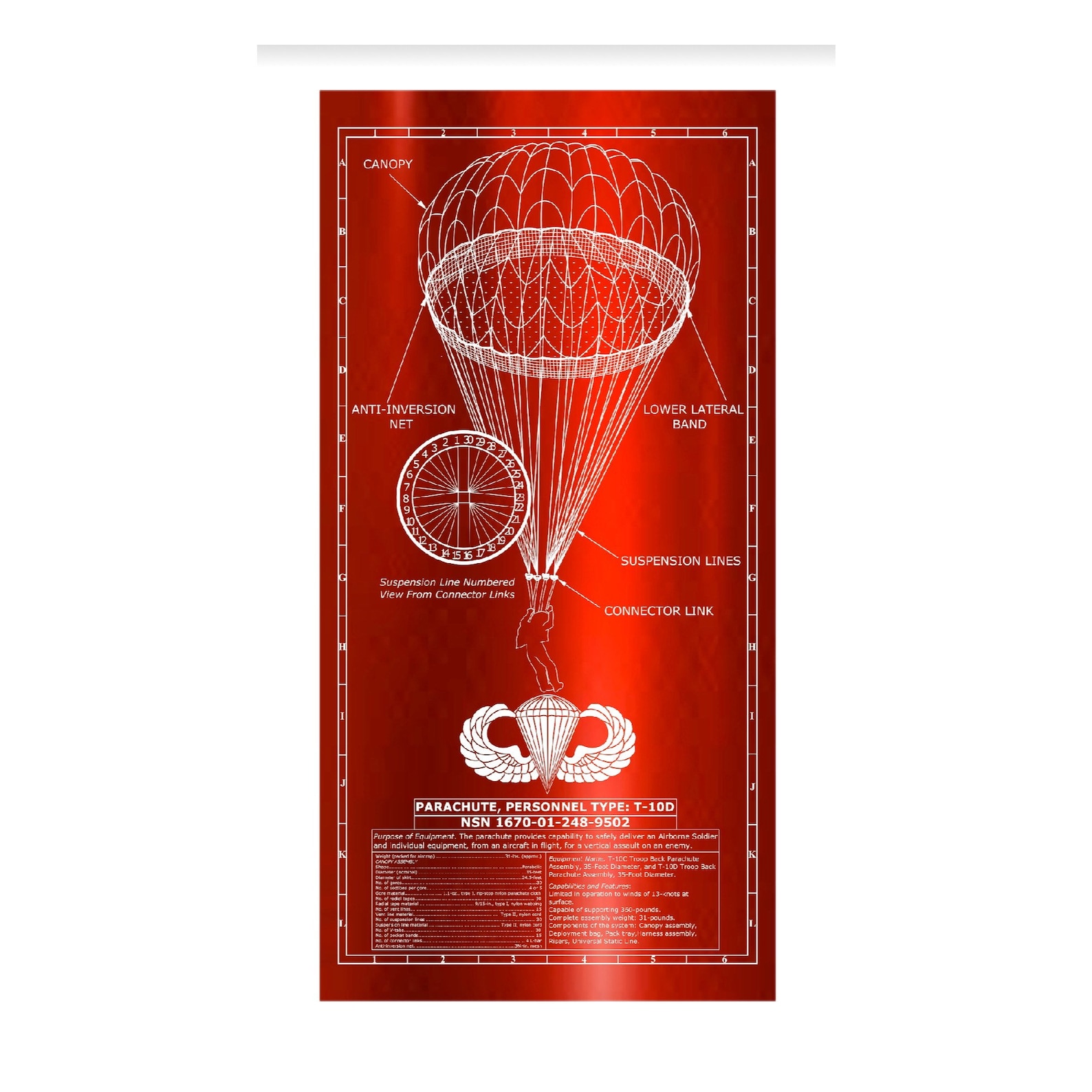 Parachute, Army Airborne, Metal Print, T10-D With Airborne Wings 6x12 ...