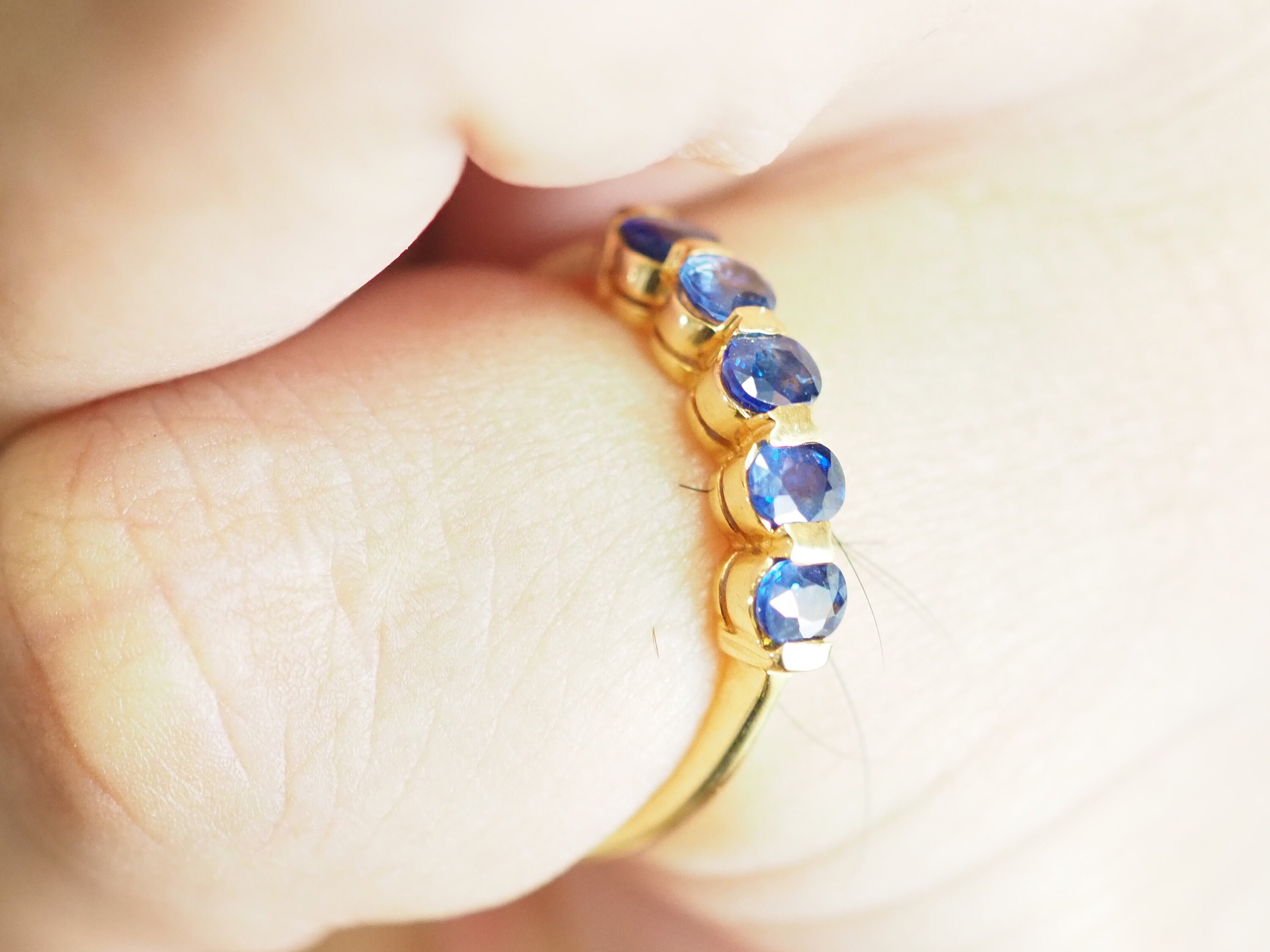 14K/18K Solid Gold Oval Thai Blue Sapphire Band Ring, Natural Sapphire ...
