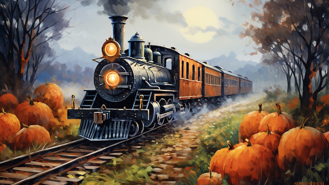 American Train Spooky Halloween With Pumpkins Digital Download Water ...
