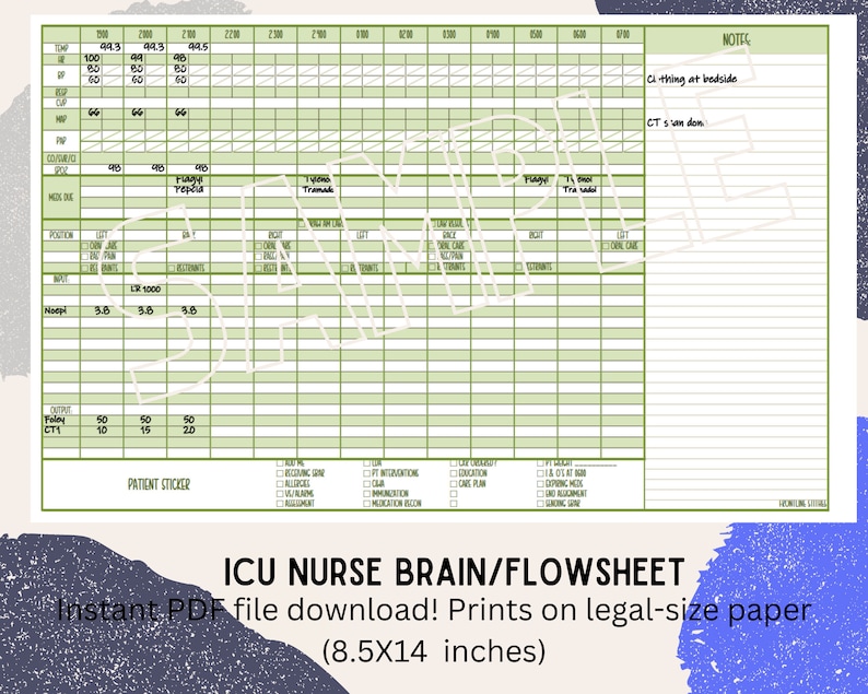 ICU Brain/flowsheet Instant Download - Etsy