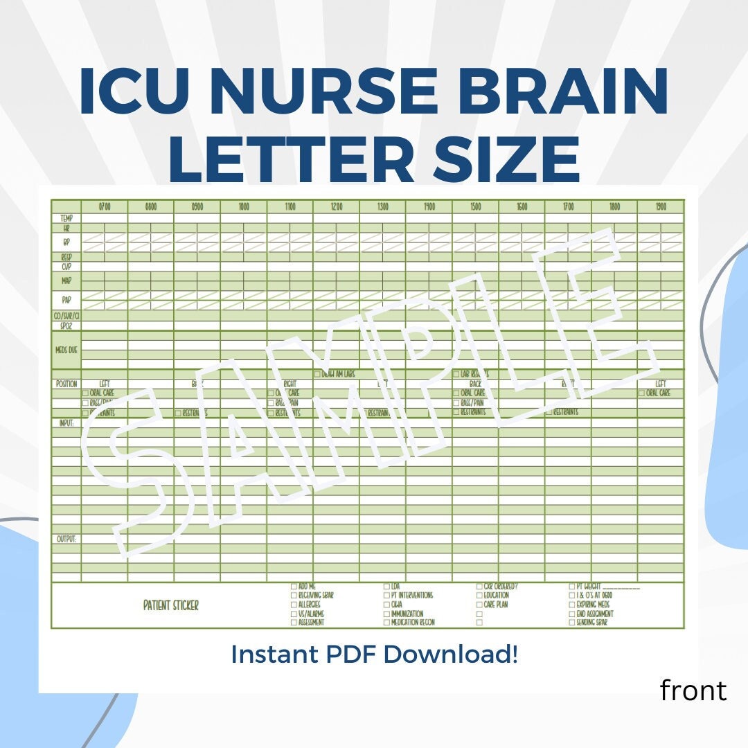 ICU Nurse Brain/flowsheet - Letter Size - Etsy