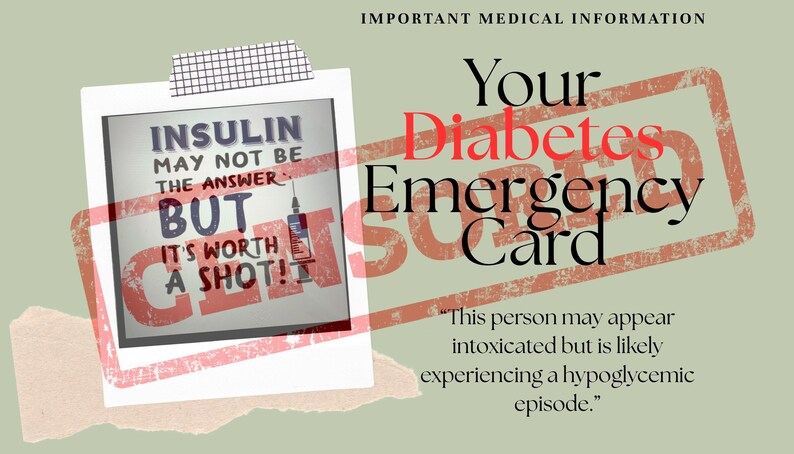 Diabetes Emergency Card | Custom Medical Info | Printable Wallet Card ...