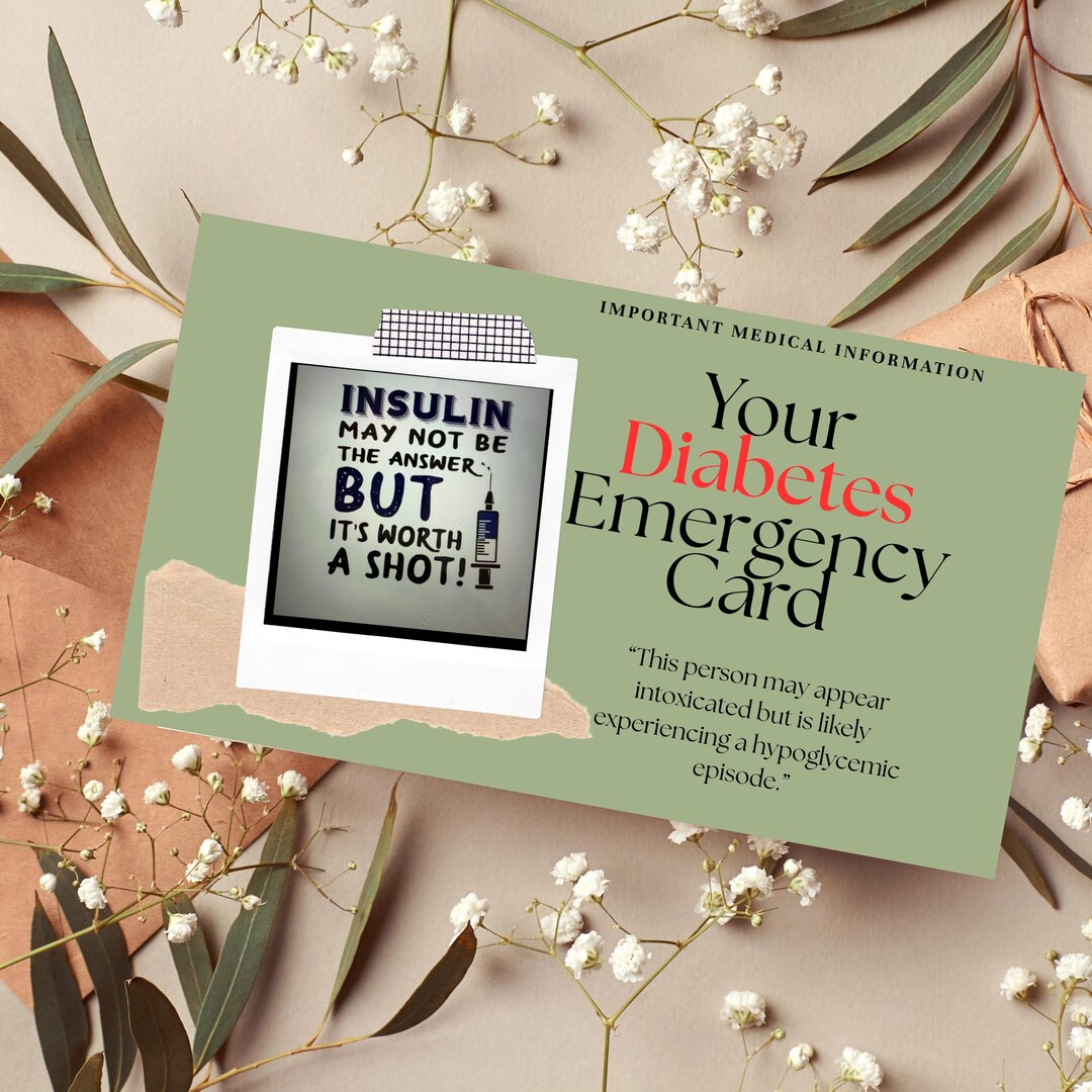 Diabetes Emergency Card | Custom Medical Info | Printable Wallet Card ...