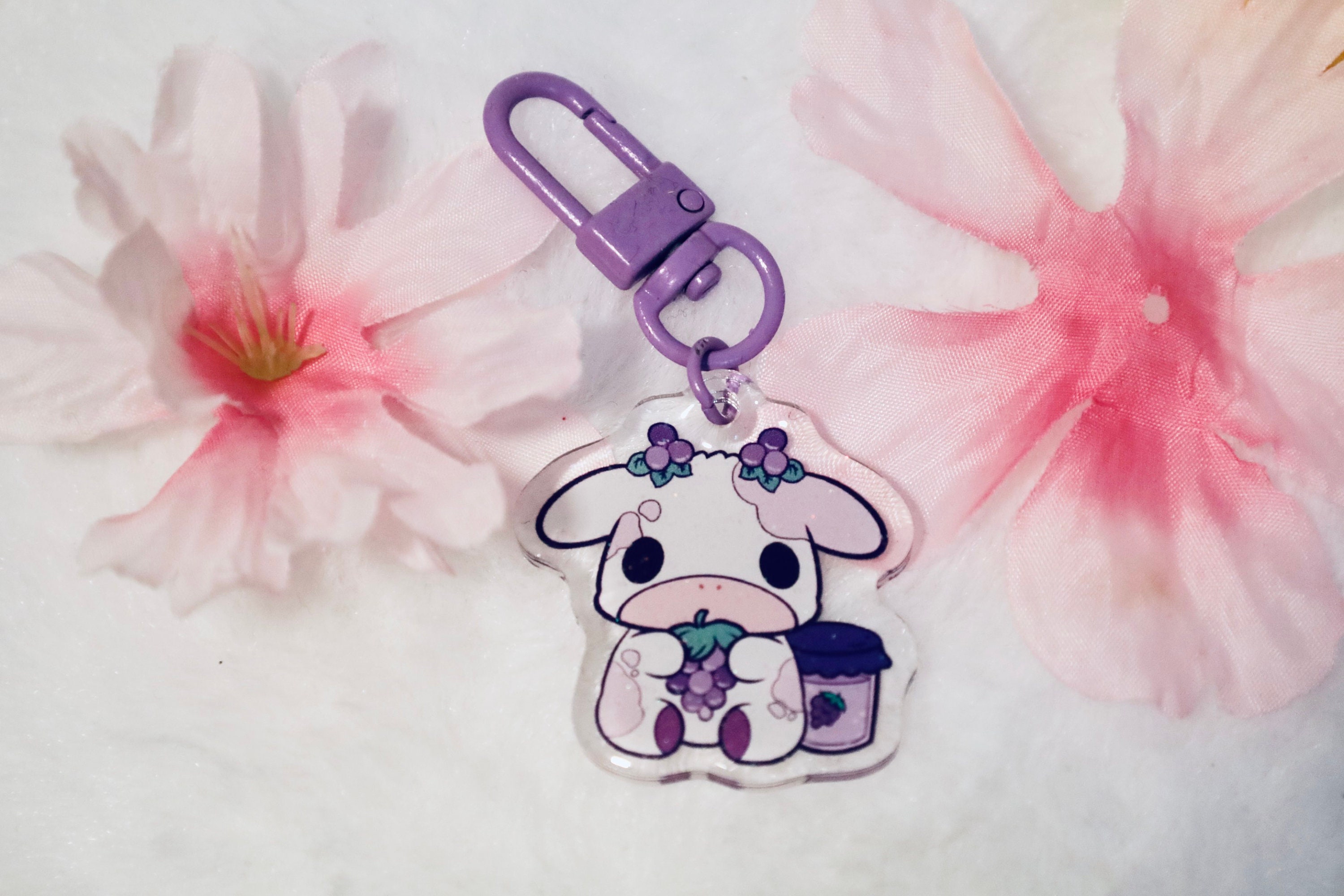 Cow Keychains Cute Keychains Strawberry Cow Boba Cow - Etsy