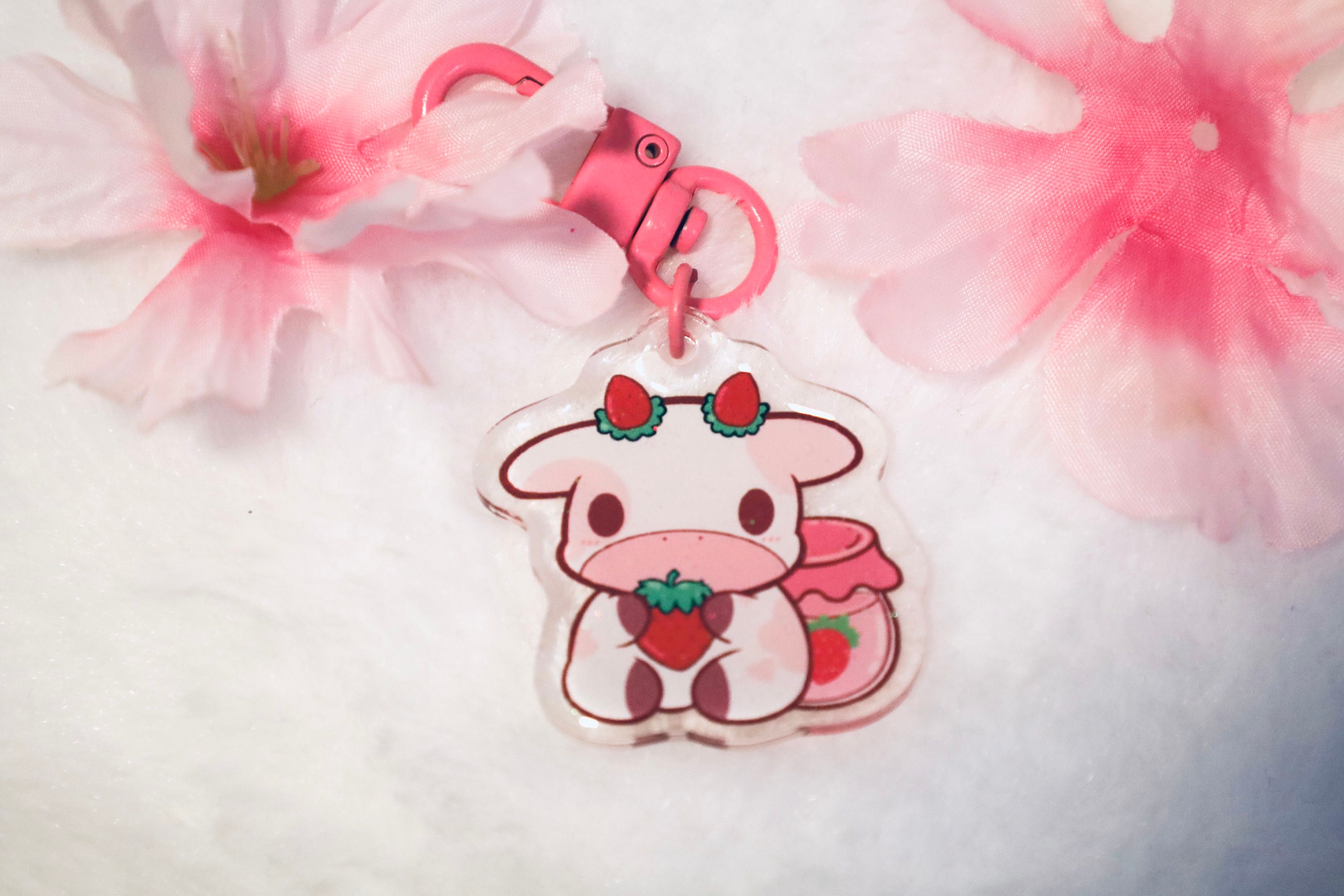 Cow Keychains Cute Keychains Strawberry Cow Boba Cow - Etsy