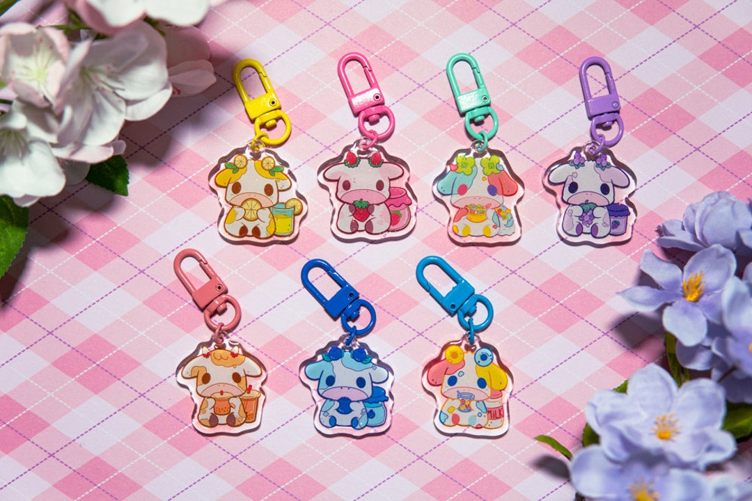 Cow Keychains, Cute Keychains, Strawberry Cow, Boba Cow, Blueberry Cow ...