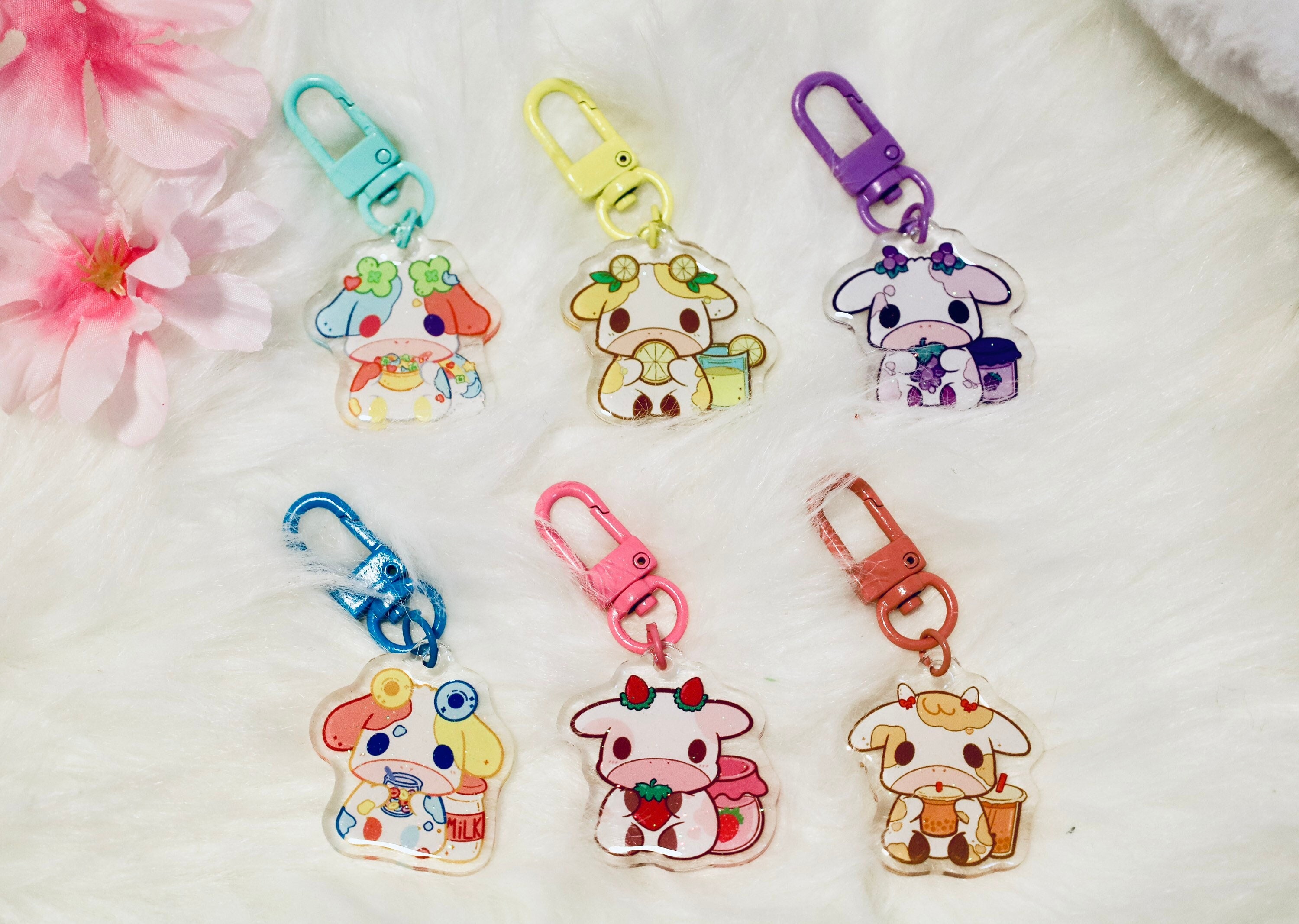 Cow Keychains Cute Keychains Strawberry Cow Boba Cow - Etsy