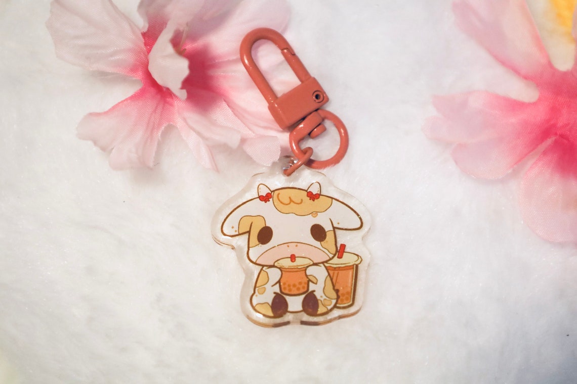 Cow Keychains Cute Keychains Strawberry Cow Boba Cow - Etsy