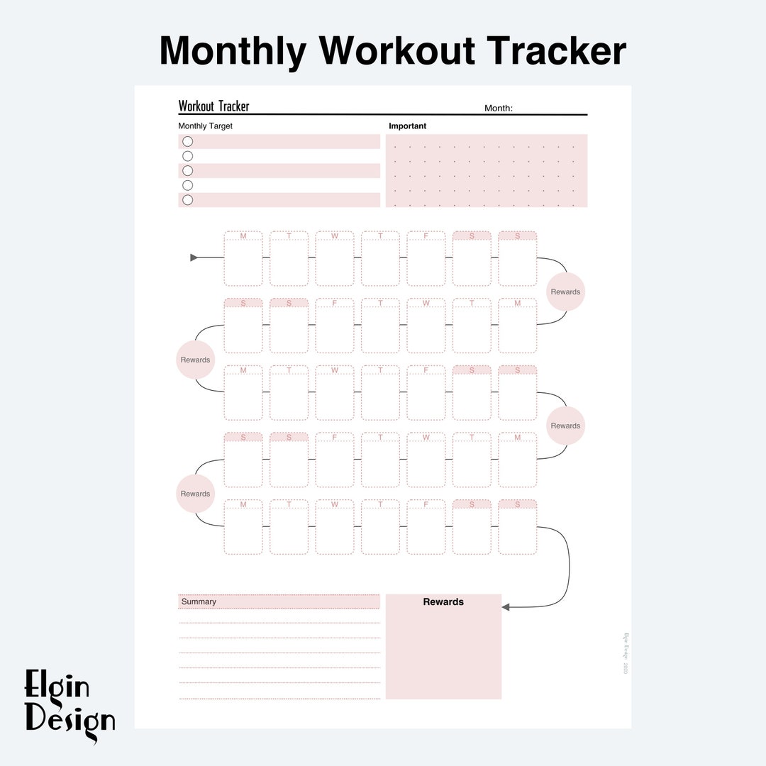 Monthly Workout Tracker, Fitness Planner, Weight Loss Tracker, Letter ...