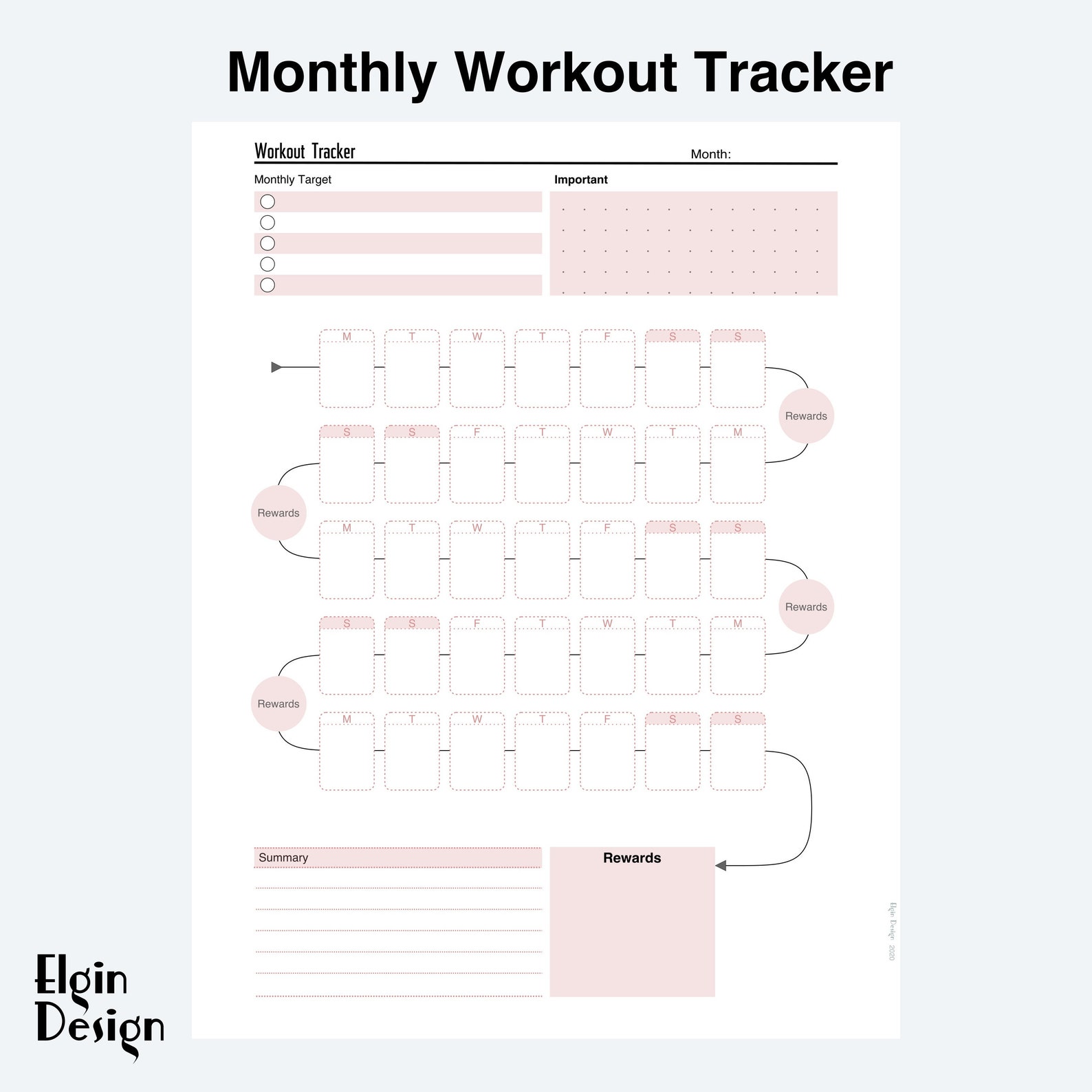 Monthly Workout Tracker: Fitness Planner Printable (letter, A4, Half ...