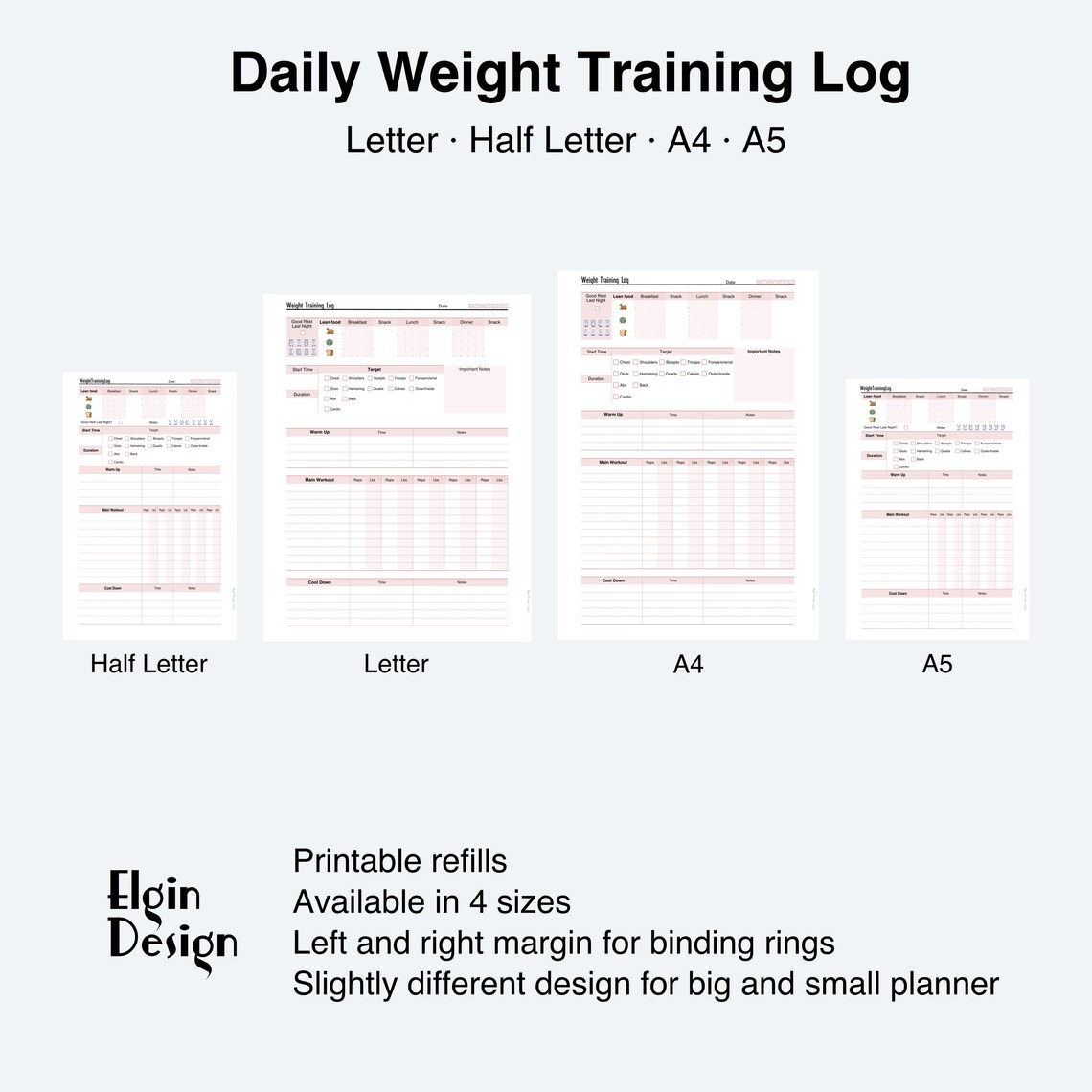 Daily Weight Training Template, Daily Workout Planner With Eat-drink ...