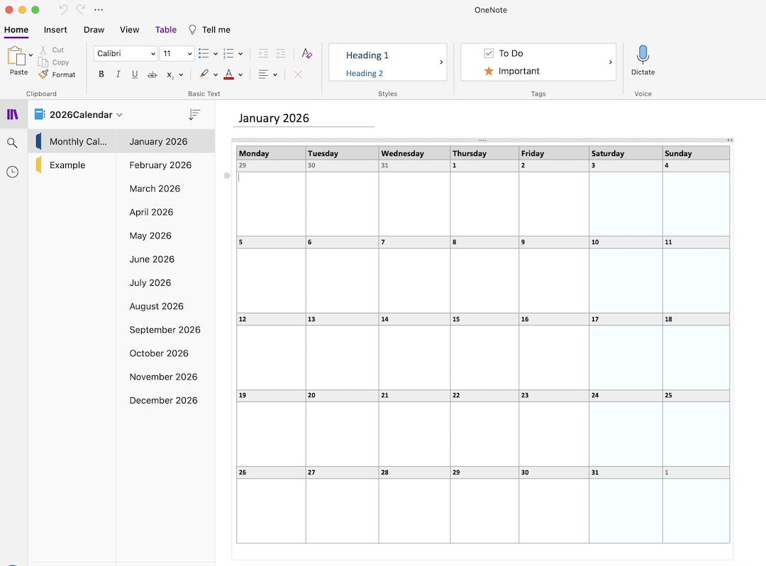 Editable Onenote 2026 Calendar, Monthly Planner, Digital Planner ...