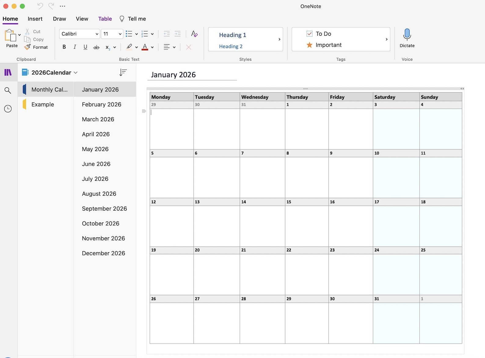 Editable Onenote 2026 Calendar, Monthly Planner, Digital Planner ...
