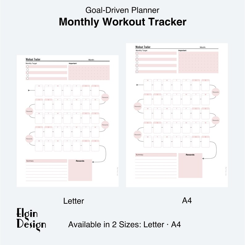 Monthly Workout Tracker: Fitness Planner Printable (letter, A4, Half ...