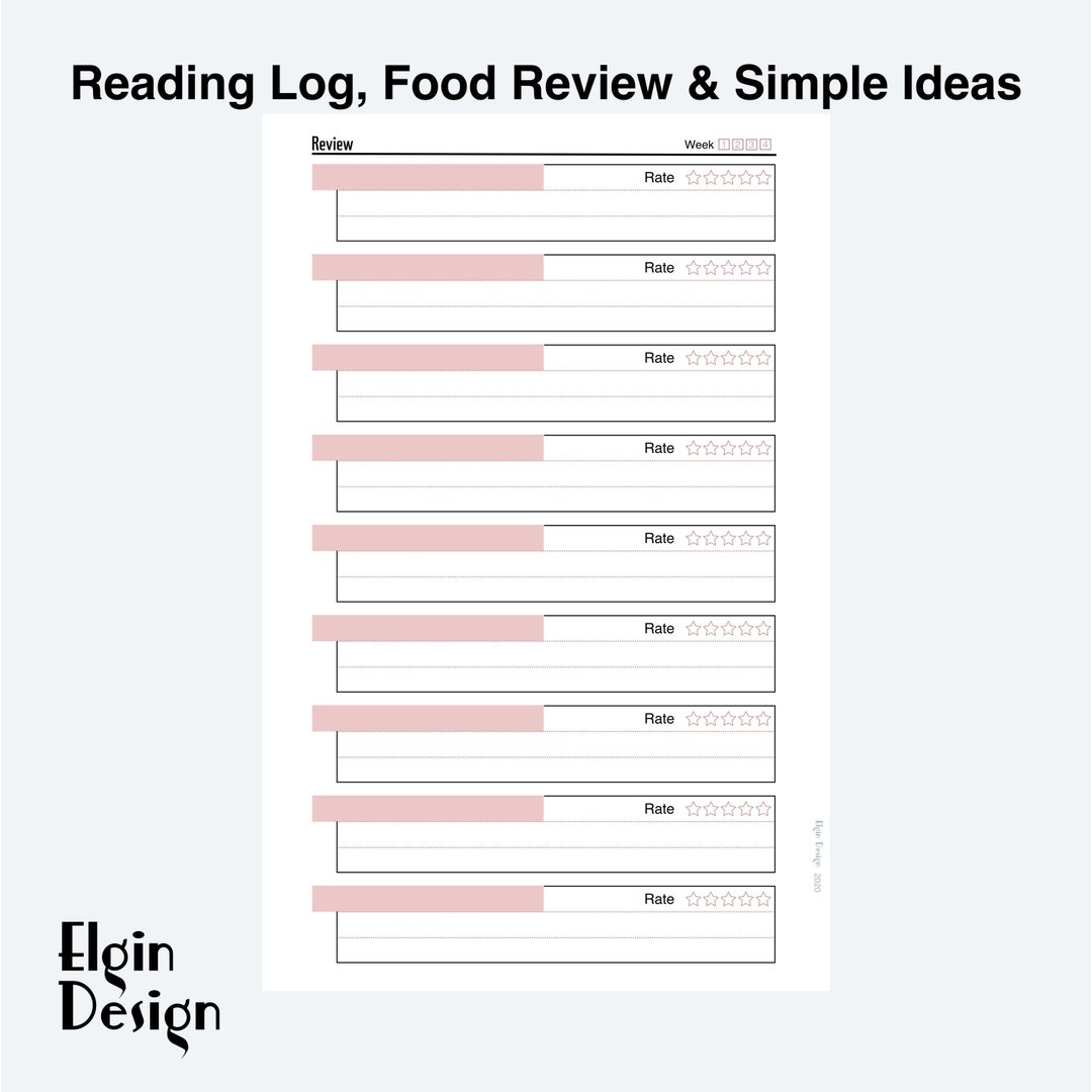 Printable Review Log: Reading, Food, & Simple Ideas (A4, A5, Letter ...