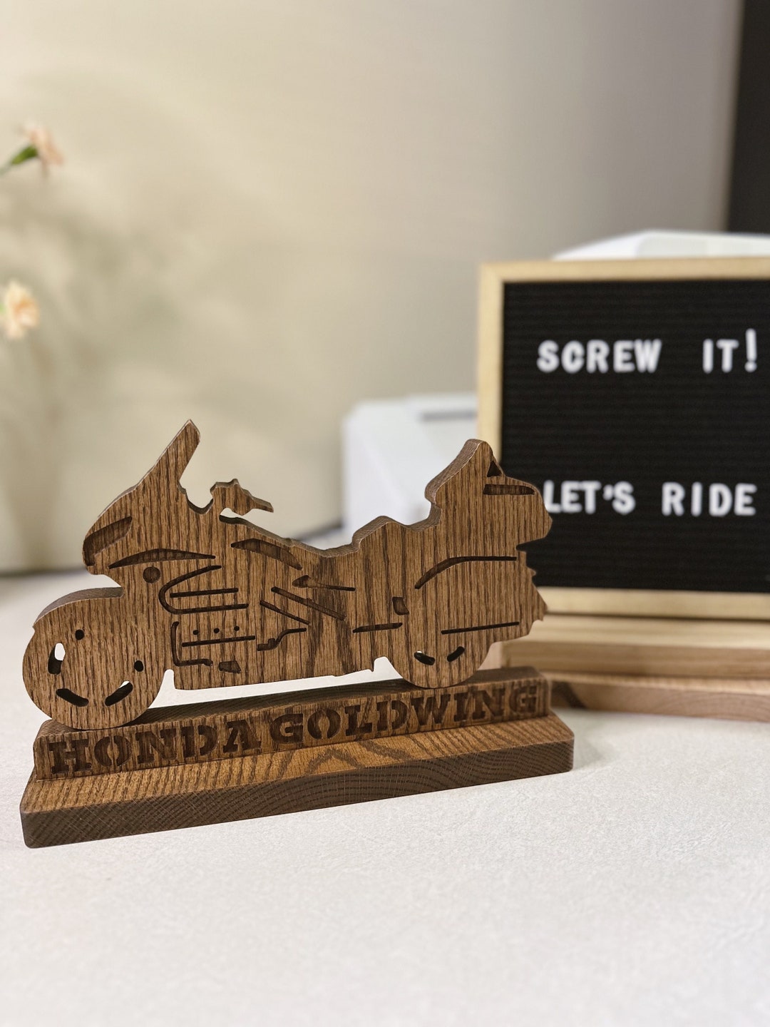 Handcrafted Honda Goldwing Wooden Motorcycle Figure: Two-sided Man Cave ...