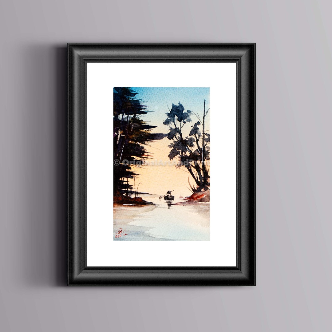 4x6 Inches Original Watercolour Rowing Boat Painting, Small Nature ...