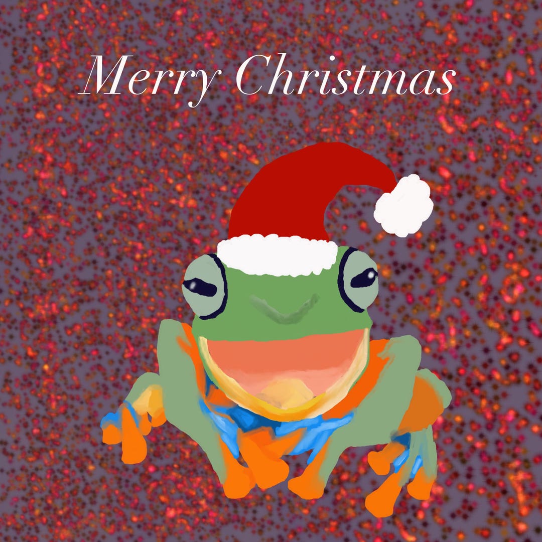 Frog Art Christmas Card - Etsy