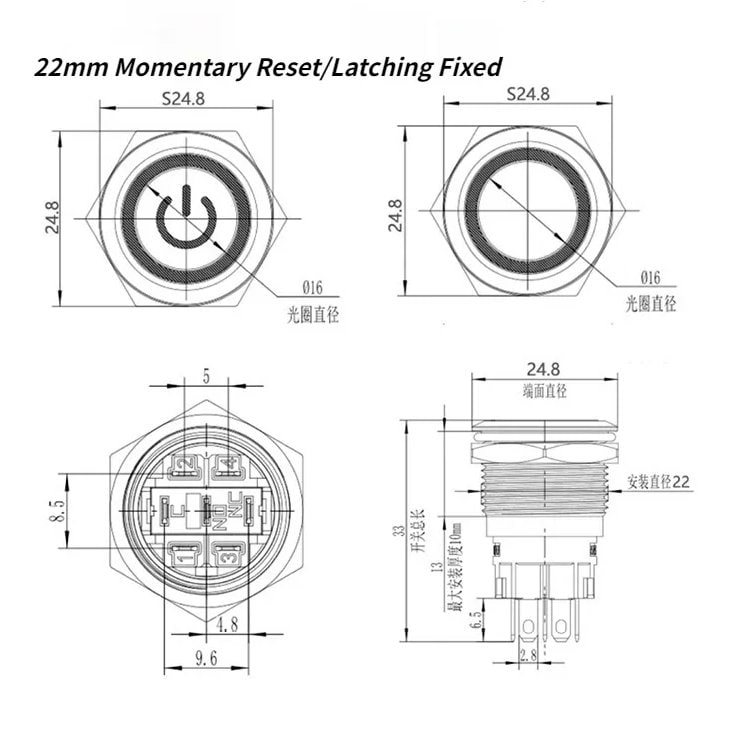 Black Push Button Switch: Oxidized Momentary Latching Power Switch With ...