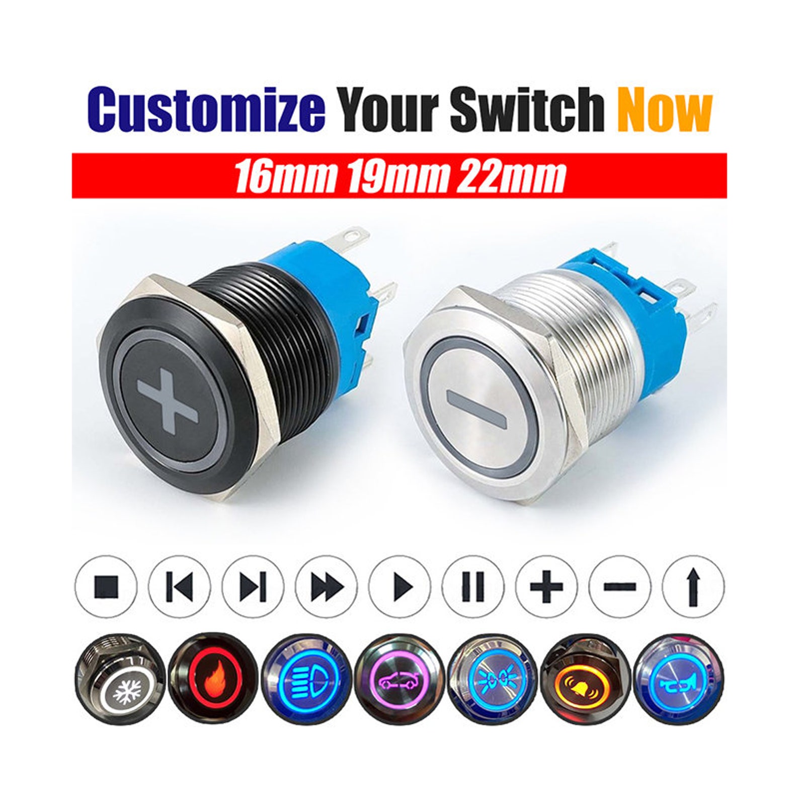 16mm Custom Metal Push Button Switch Start Stop LED Light for Car Fog ...