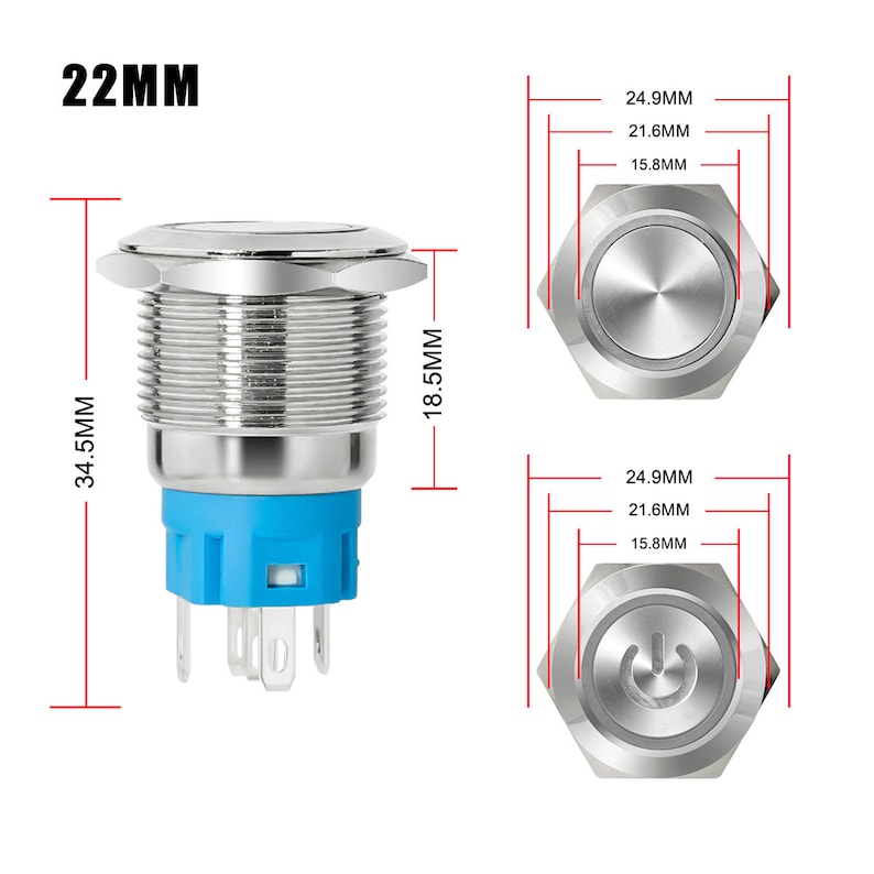 12mm 16mm 19mm 22mm Silver Push Button Switch Momentary - Etsy