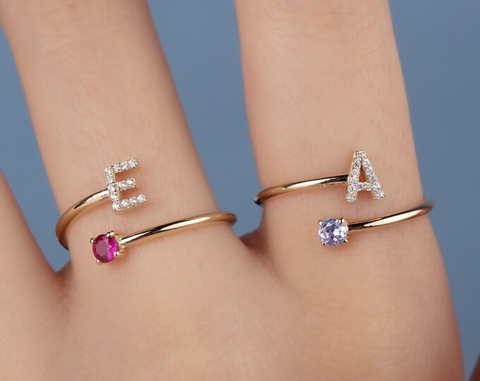 Sideway Initial Ring Sterling Silver Ring Stacking Ring Custom Name Ring Personalized Gift ...