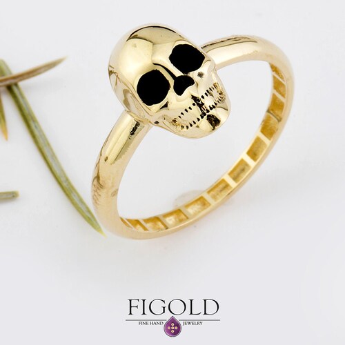 14k Solid Gold Skull Ring Etsy