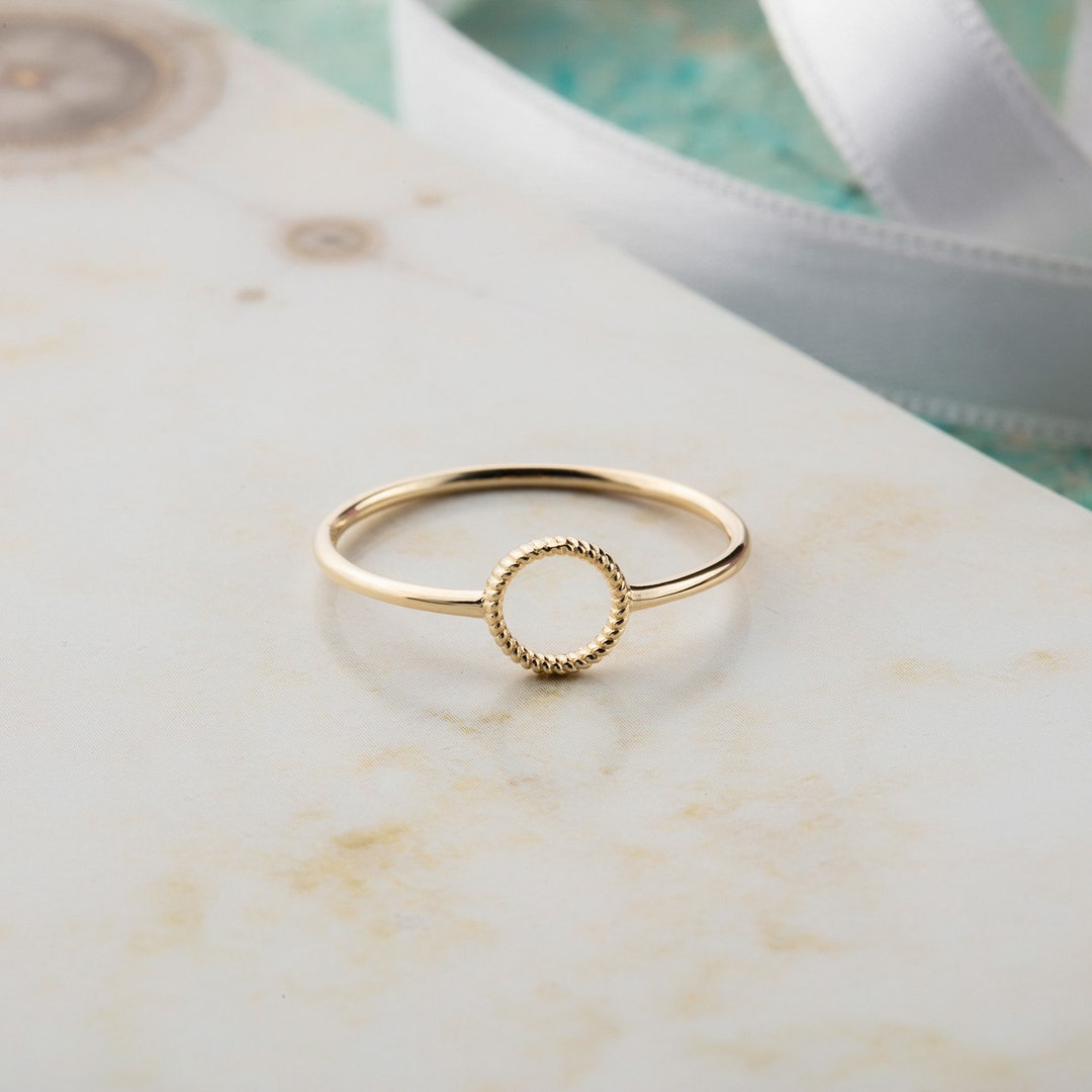 14K Solid Gold Open Circle Ring, Designer Open Circle Ring, Unique Open ...
