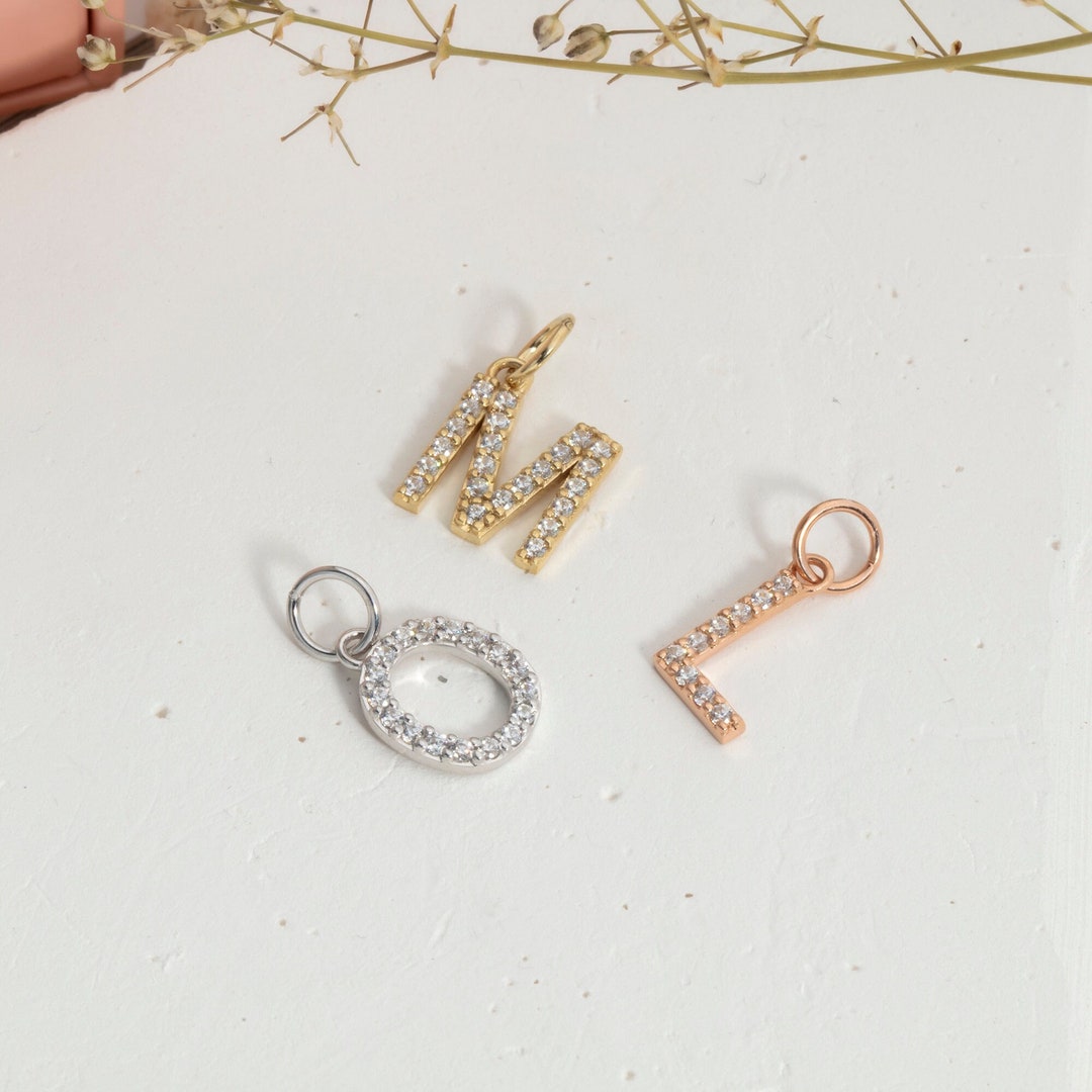 Solid Gold Delicate Alphabet Charms, Real Solid Gold Tiny Dainty ...