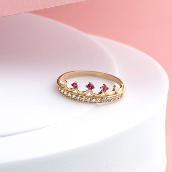 14K Solid Gold Crown Ring Designer Crown Ring Unique Crown | Etsy