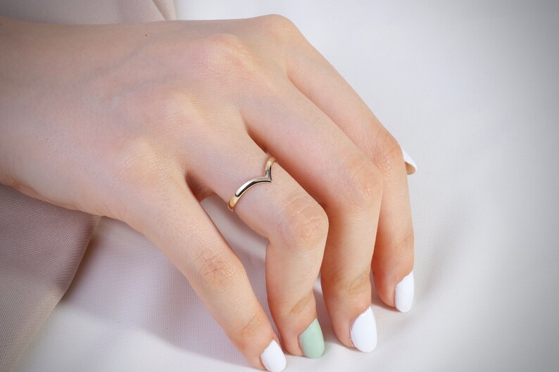 14K Solid Gold Curve Ring Curved Ring Stacking Ring Curved - Etsy