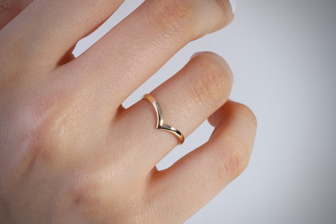 14K Solid Gold Curve Ring, Curved Ring, Stacking Ring, Curved Wedding ...