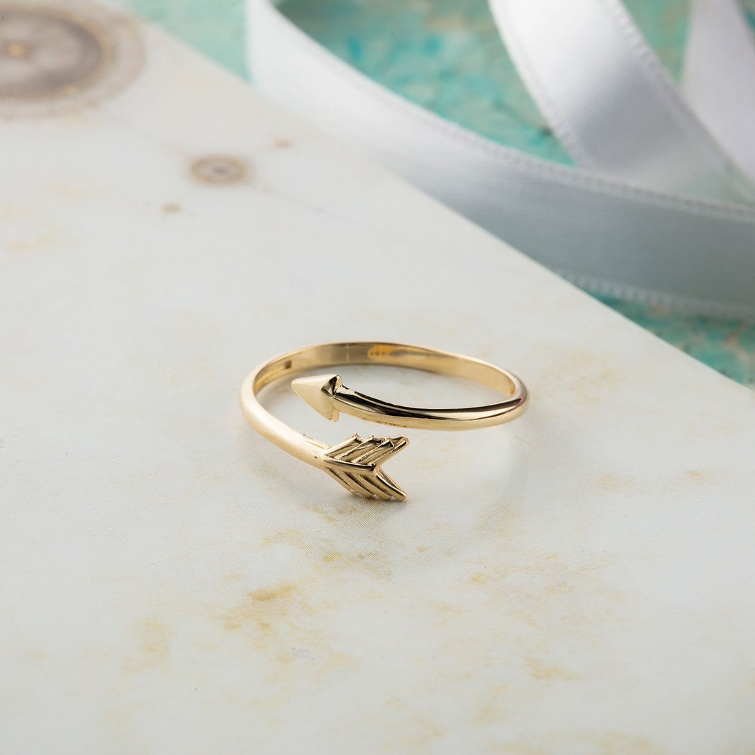 14K Solid Gold Arrow Ring, Designer Arrow Ring, Unique Arrow Ring ...