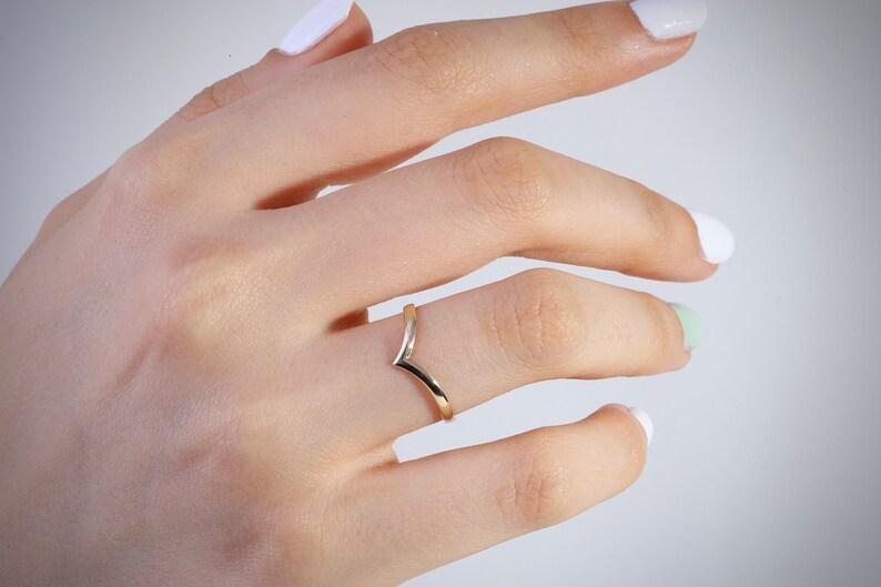 14K Solid Gold Curve Ring Curved Ring Stacking Ring Curved - Etsy