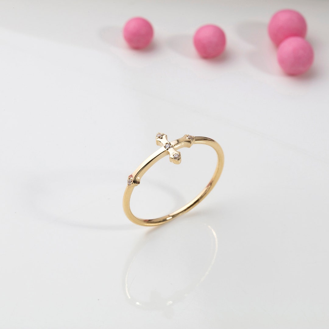 Women Orthodox Cross Ring, 14k Gold Pave Cubic Zirconia Cross Ring ...