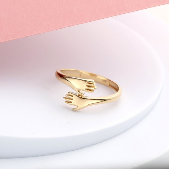 14K Solid Gold Hug Ring Designer Hug Ring Hand Ring Unique - Etsy