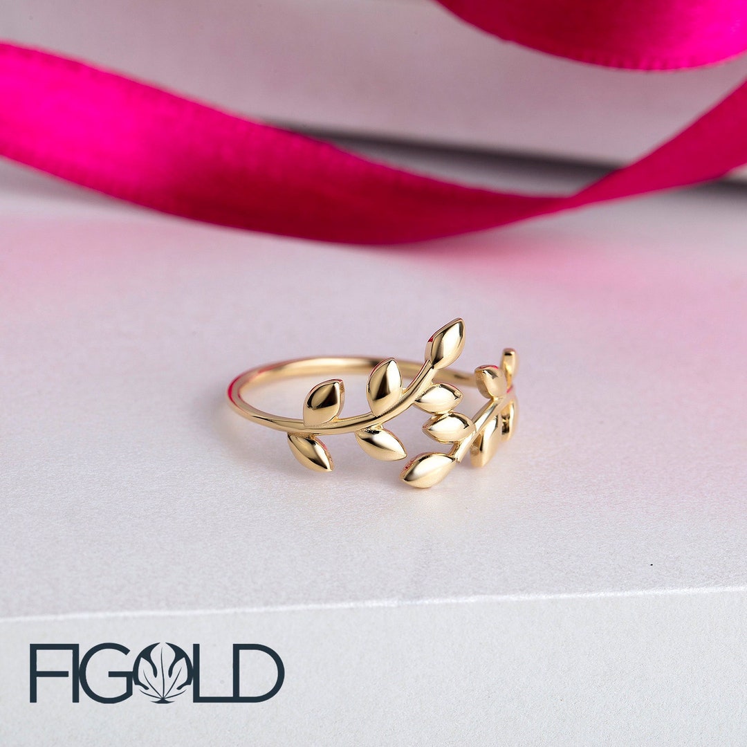 14K Solid Gold Leaf Ring, Designer Leaf Ring, Unique Leaf Ring, Dainty ...