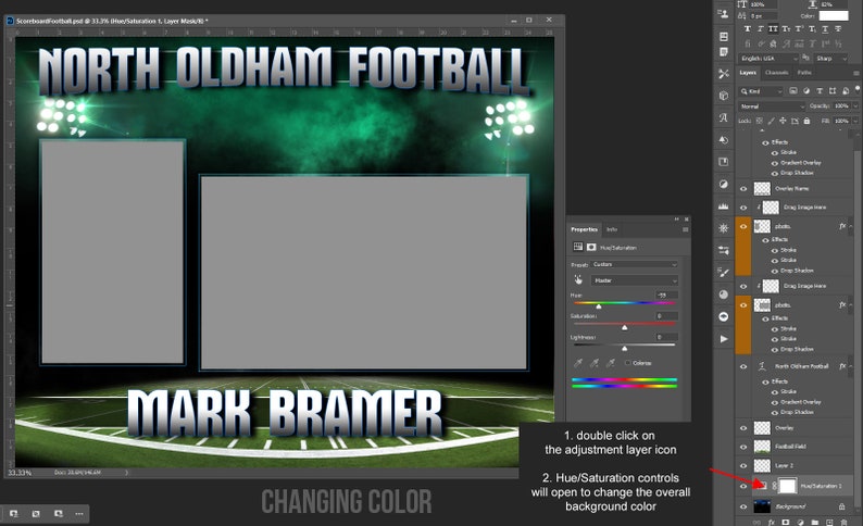 Football Memory Mate Template, 8x10 in Photoshop Layered Format ...