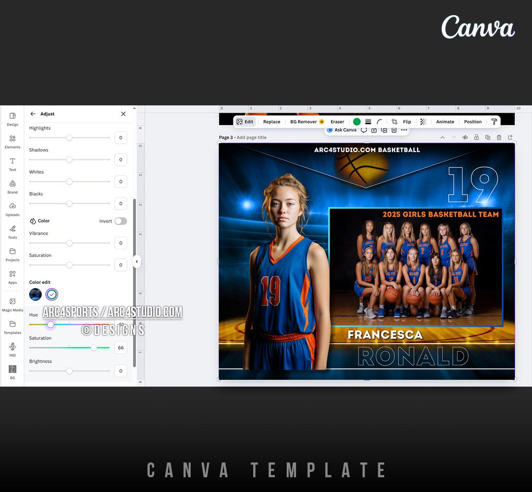 Basketball Memory Mate Canva Template Arena Style Team and Player Photo ...